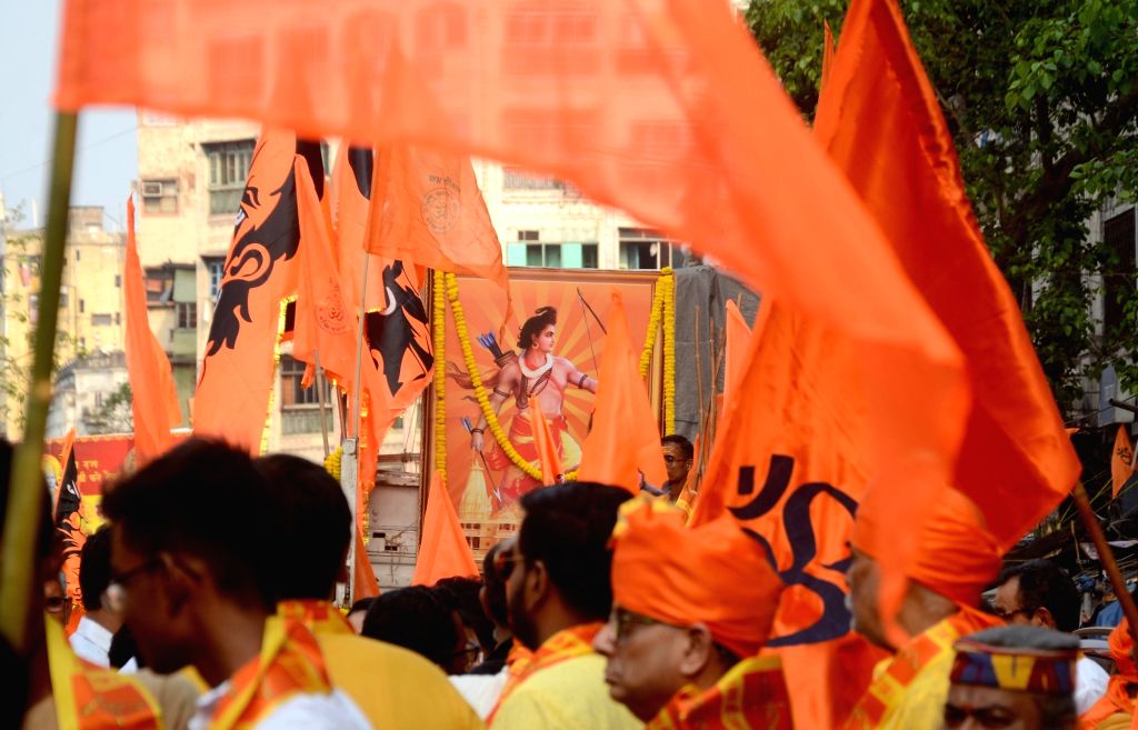 BJP activists with religious flags celebrate Ram Navami festival