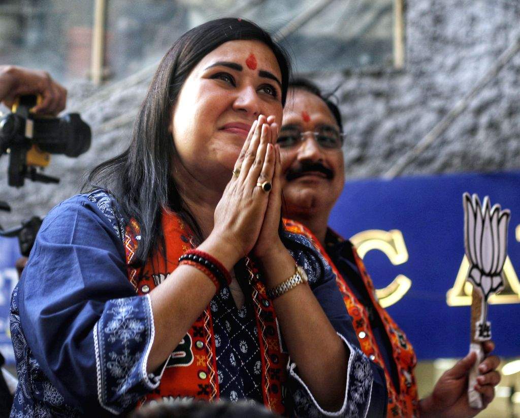 BJP candidate Bansuri Swaraj and Delhi BJP President Virendra Sachdeva ...