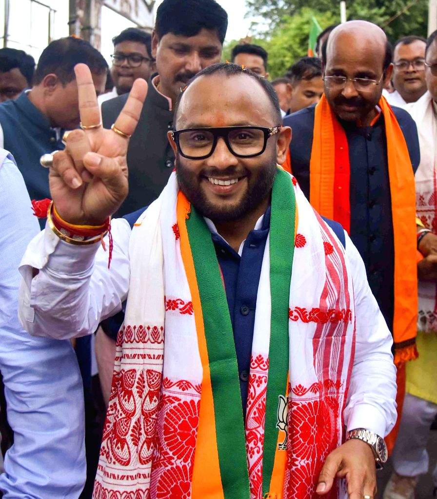 BJP candidate Diplu Ranjan Sharma participates in a public rally