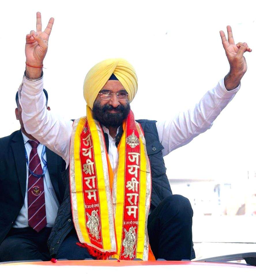 BJP candidate Manjinder Singh Sirsa celebrates victory