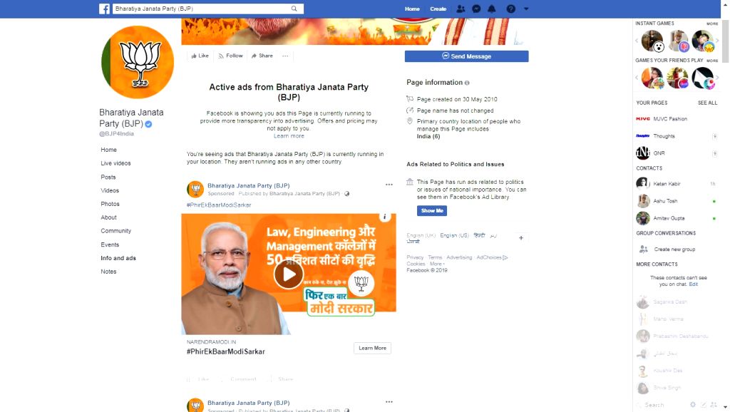 BJP remains top spender on Facebook for political ads
