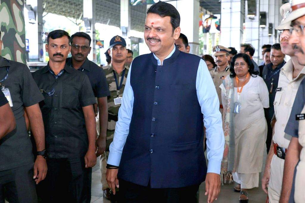BJP leader Devendra Fadnavis arrives at the airport