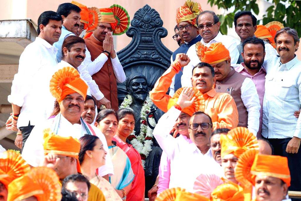 BJP leader Devendra Fadnavis offers tribute to statue of Chhatrapati ...