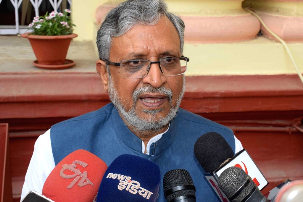 Sushil Kumar Modi talks to press