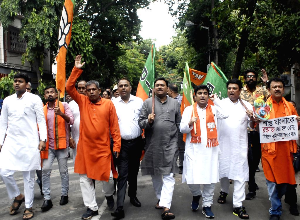 BJP leaders and activists stage a protest