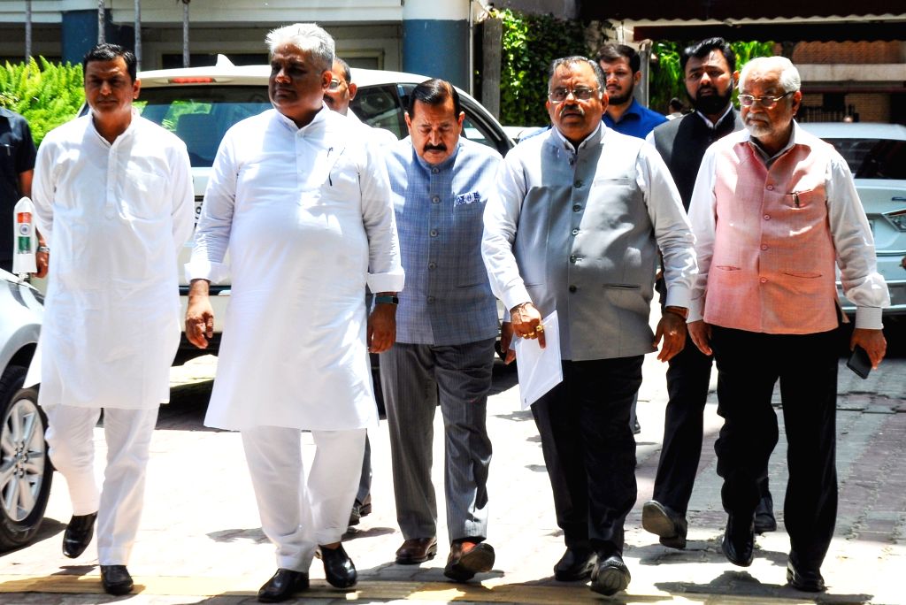 New Delhi : A delegation of BJP leaders come out after meeting the ...