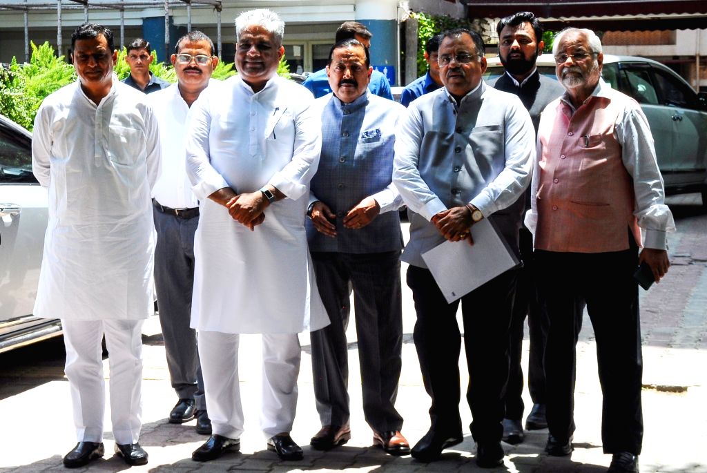 New Delhi : A delegation of BJP leaders come out after meeting the ...