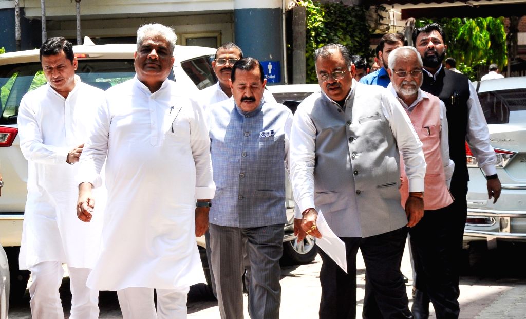 New Delhi : A delegation of BJP leaders come out after meeting the ...
