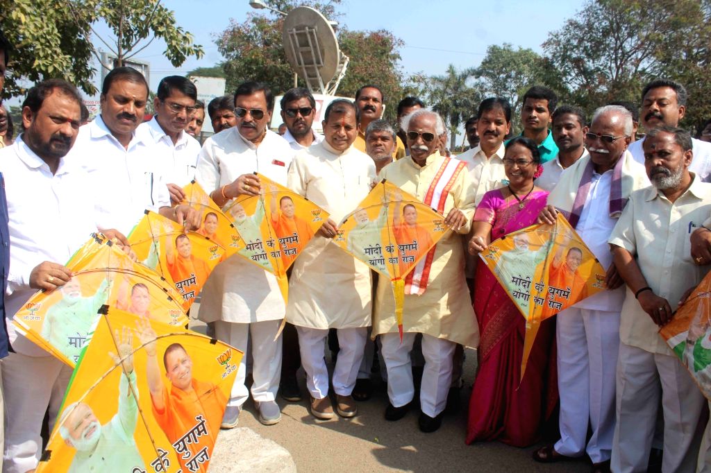 Bandaru Dattatreya, C Ramachandra Reddy during Kite Festival