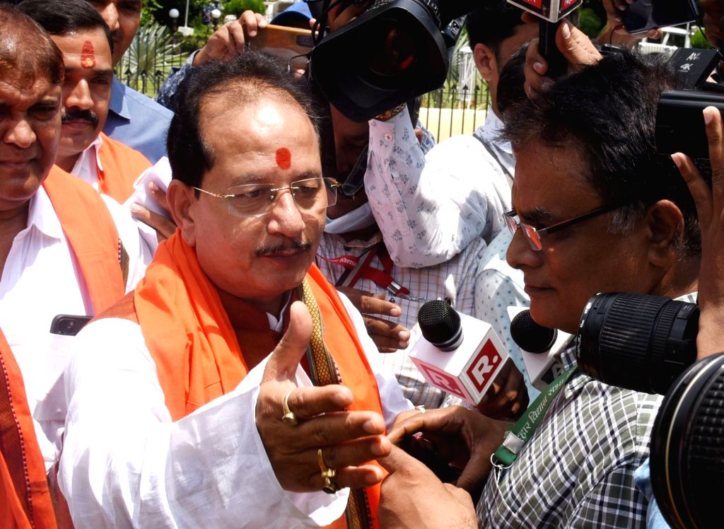 BJP MLA Vijay Kumar Sinha talks to media