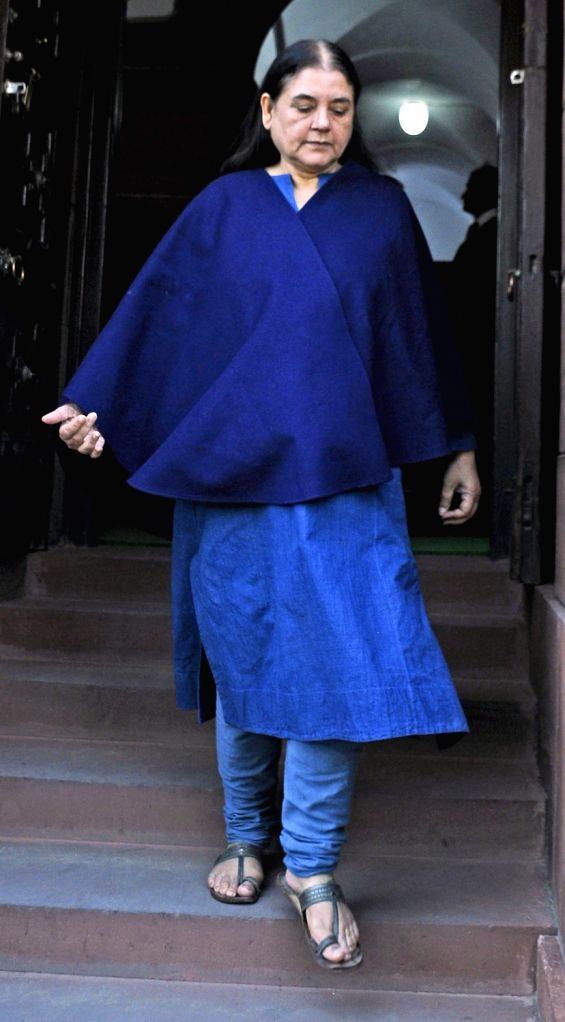 BJP MP Maneka Gandhi at the Parliament complex