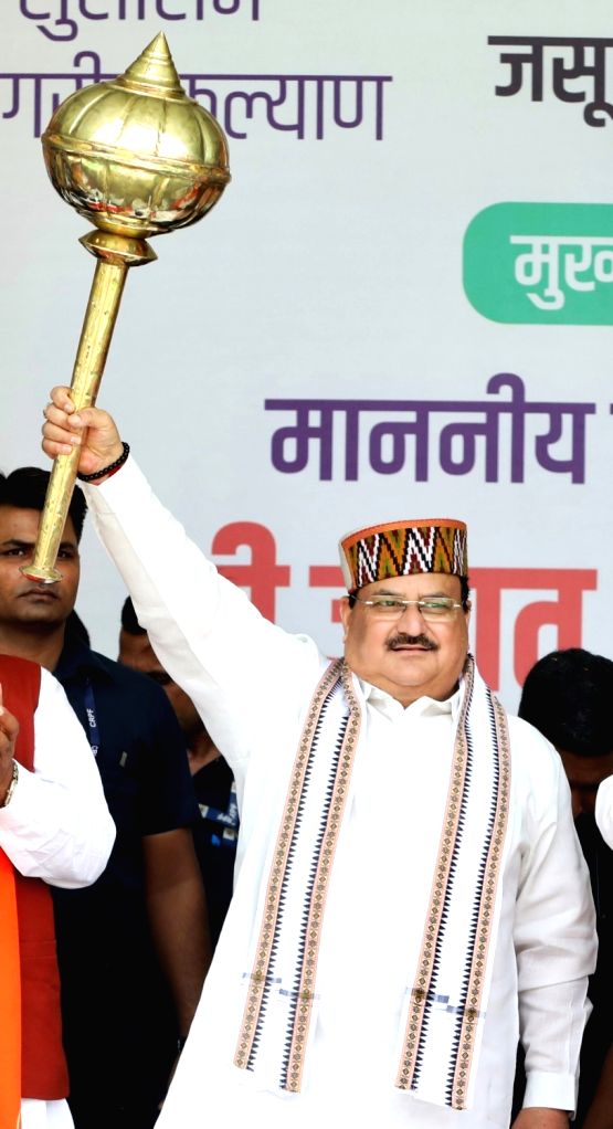 BJP National President J.P. Nadda during a public meeting in Kangra ...