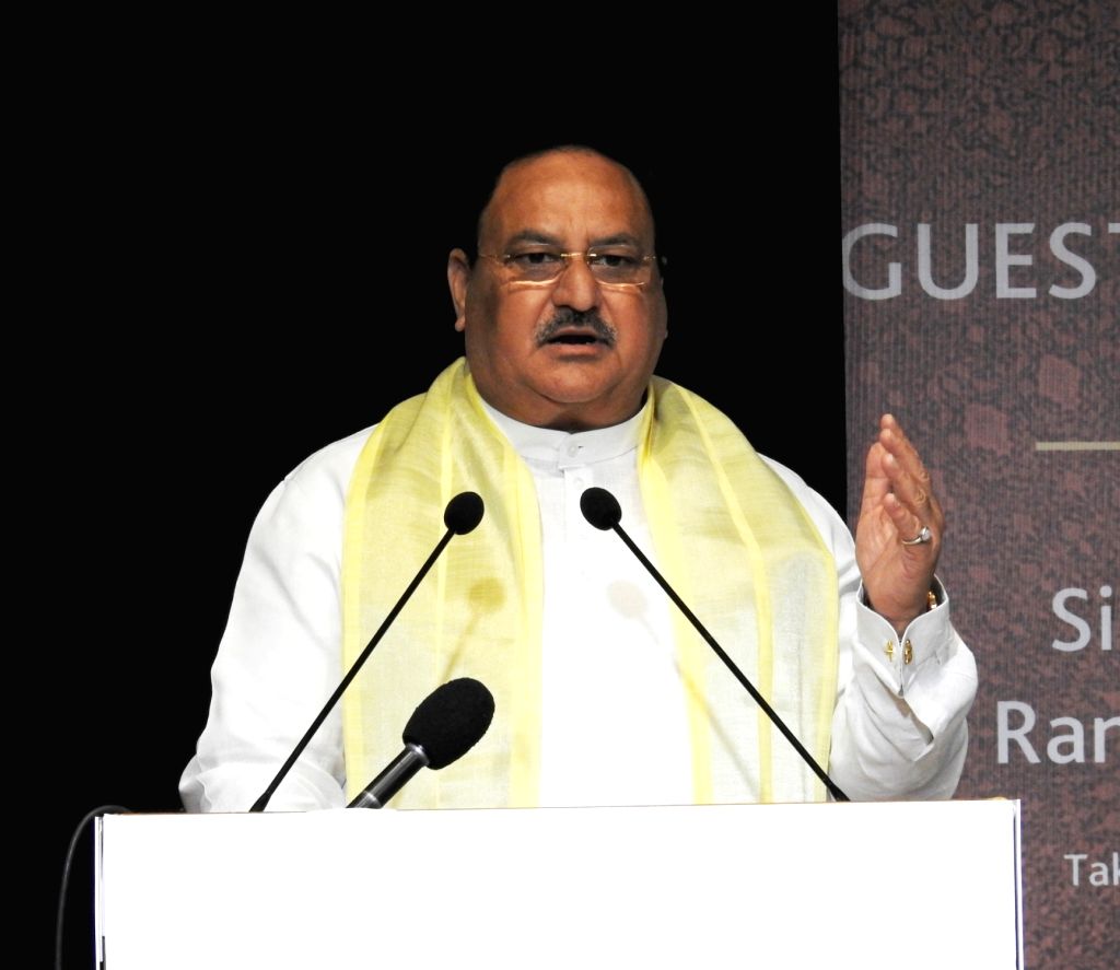 BJP National President JP Nadda addresses after launching a book