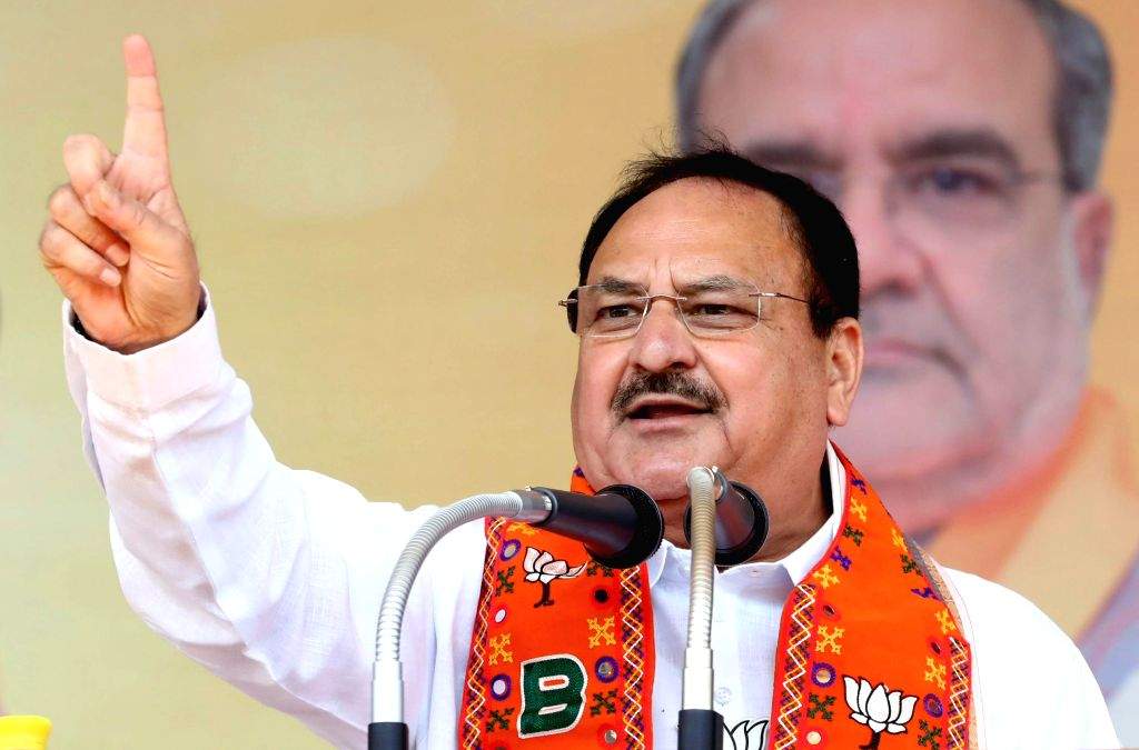 BJP National President JP Nadda during a public meeting ahead of Lok ...