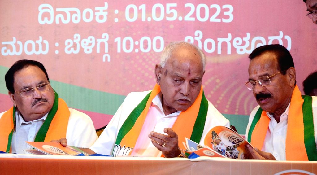 BJP leaders during release of the BJP manifesto for the upcoming ...
