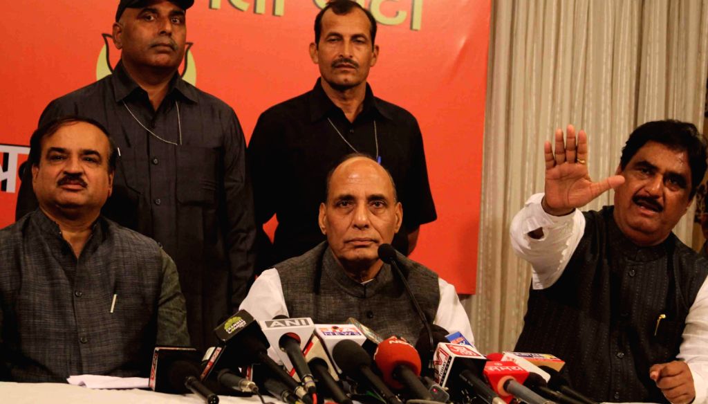 BJP President Rajnath Singh during a press conference