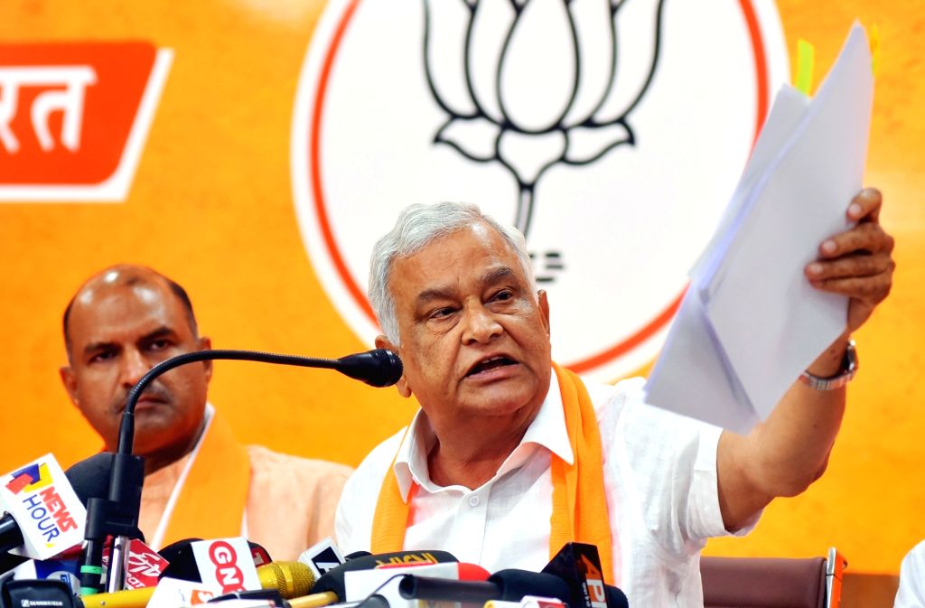 Jaipur : BJP Rajya Sabha MP Kirodi Lal Meena addresses a press conference