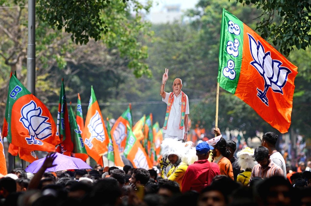 BJP supporters during Prime Minister Narendra Modi's roadshow ahead of ...