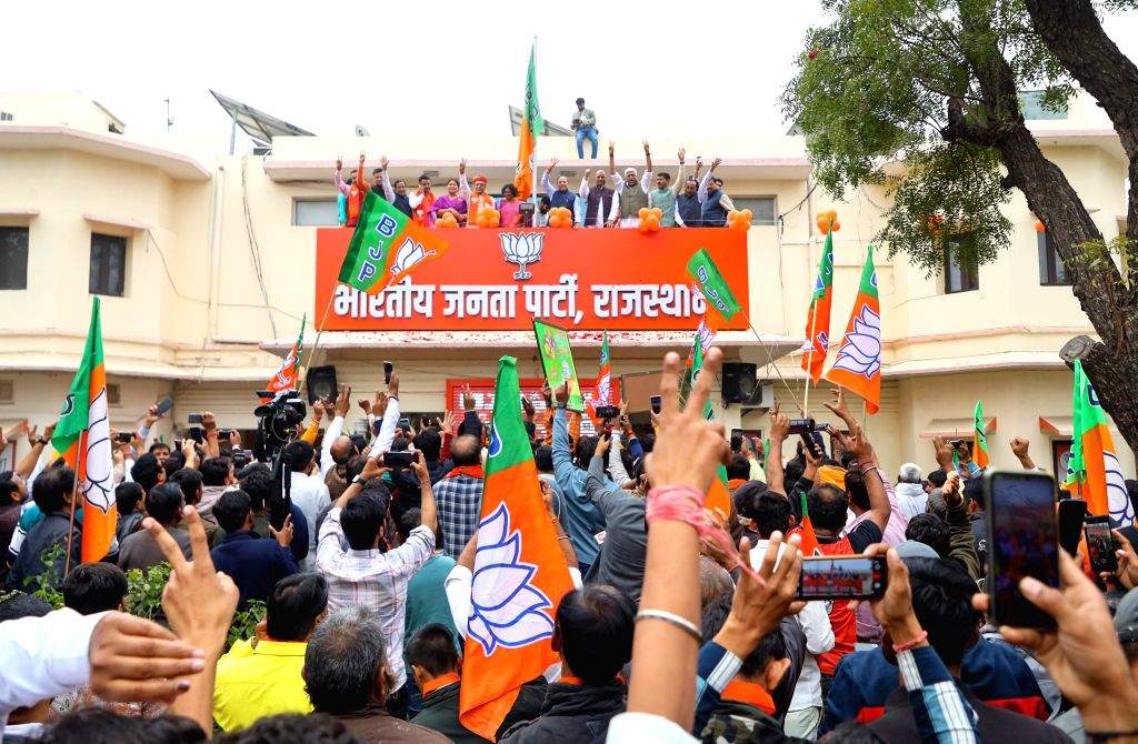 BJP workers and supporters celebrates the party's lead during counting ...