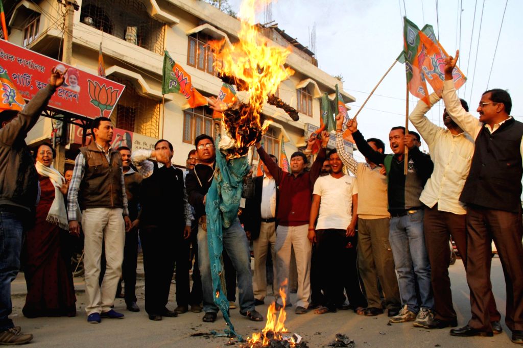 BJP protest against Ranee Narah