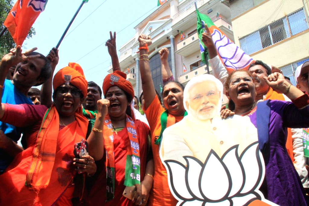 BJP sweeping Lok Sabha elections, party workers celebrate
