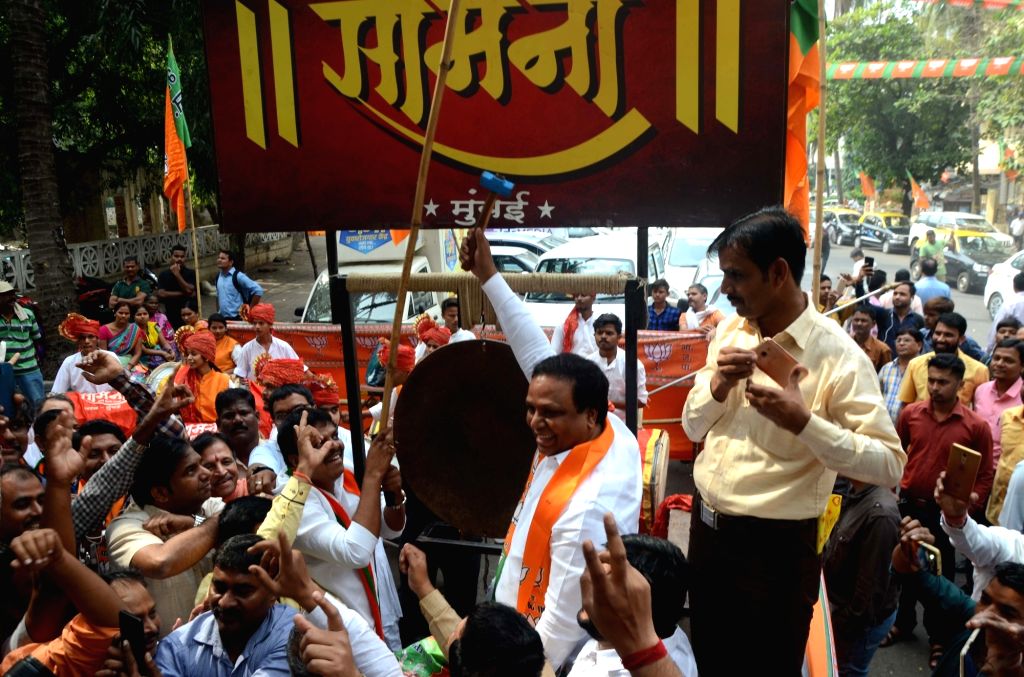 BJP workers celebrate party's performance in Himachal and Gujarat polls