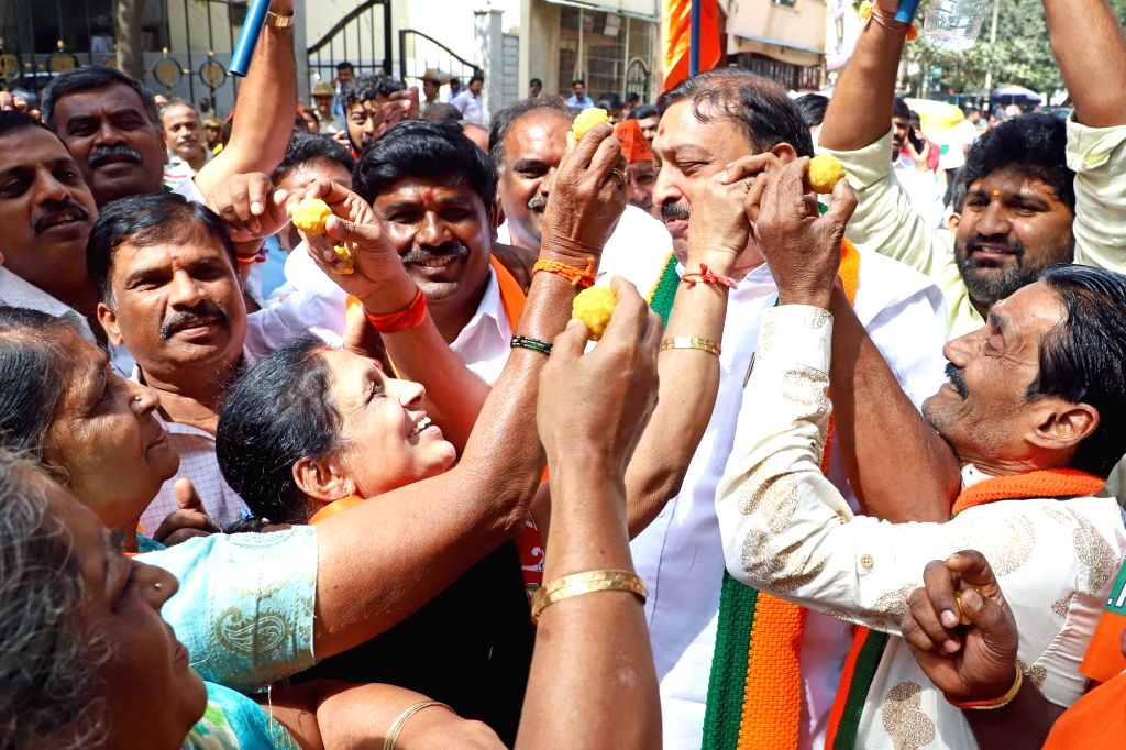 BJP workers celebrate party' victory in the Gujarat Assembly elections