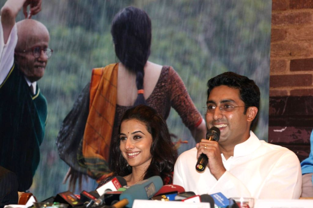 Bollywood actors Abhishek Bachchan and Vidya Balan at a press meet of ...