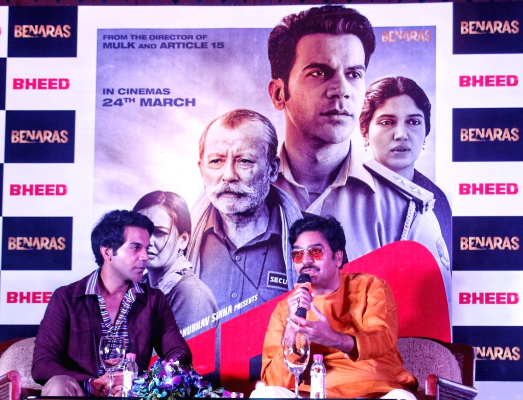 Bollywood actors Rajkummar Rao and Ashutosh Rana address the media