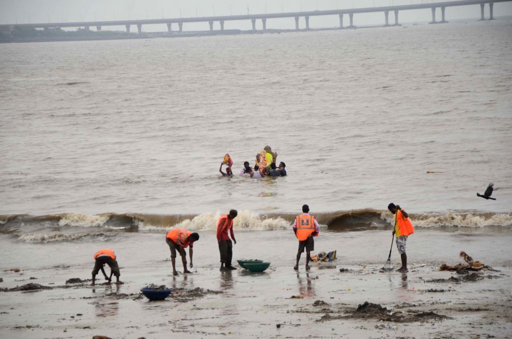 BMC workers conduct clean-up drive post Ganesh immersion