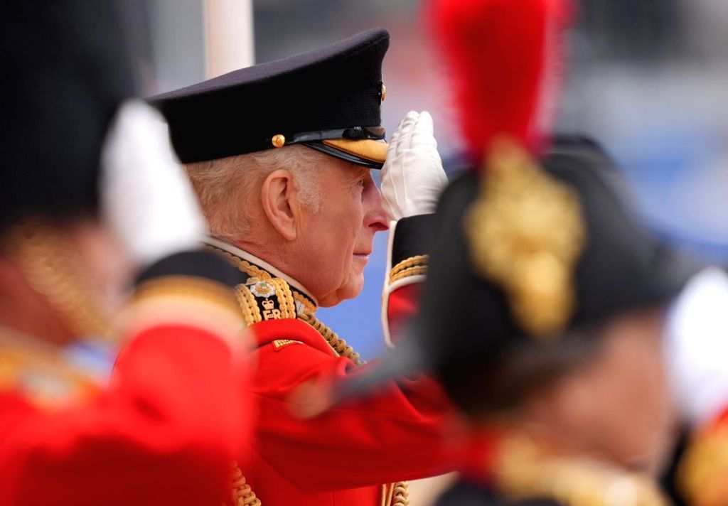Britain's King Charles III takes a salute , during the Trooping the ...