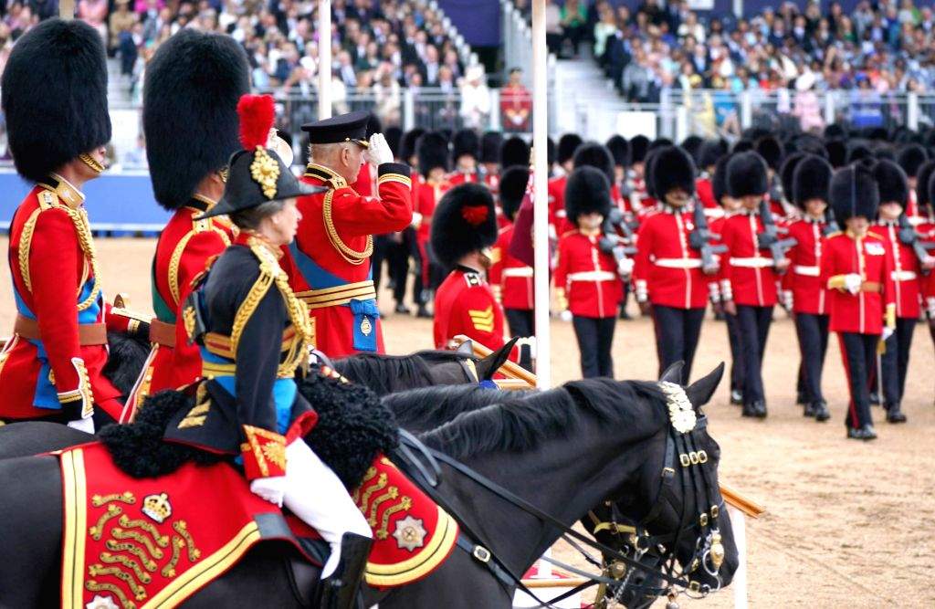 Britain's King Charles III takes a salute , during the Trooping the ...