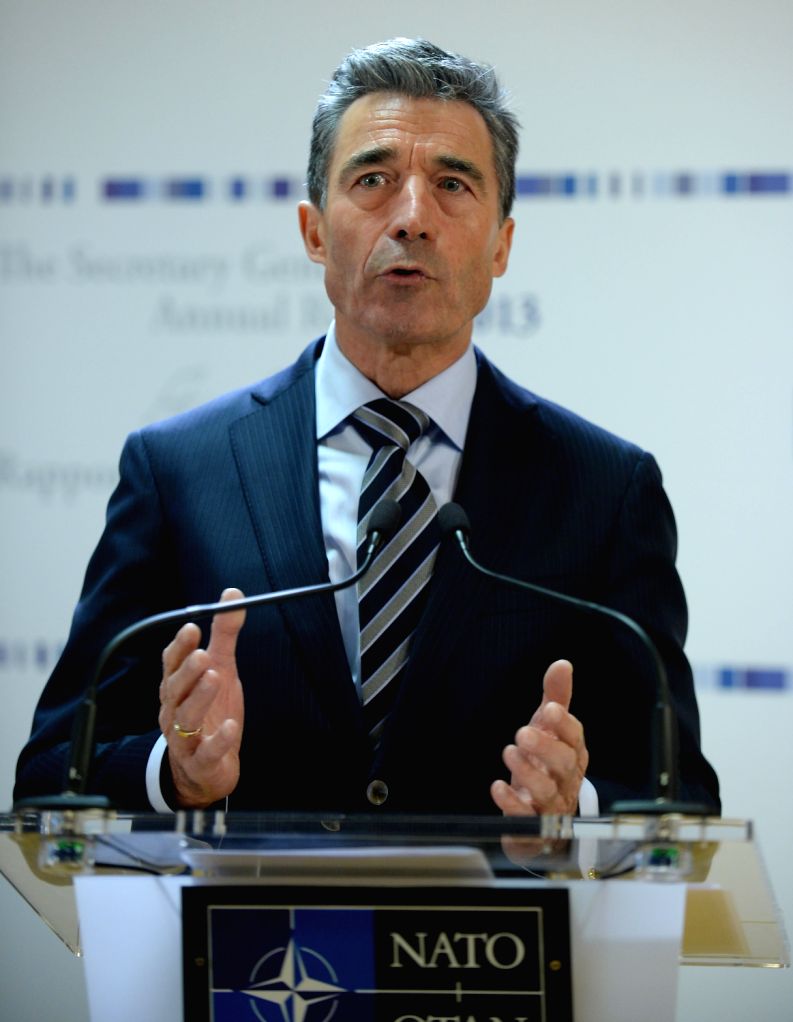 NATO Secretary General Anders Fogh Rasmussen addresses a press conference