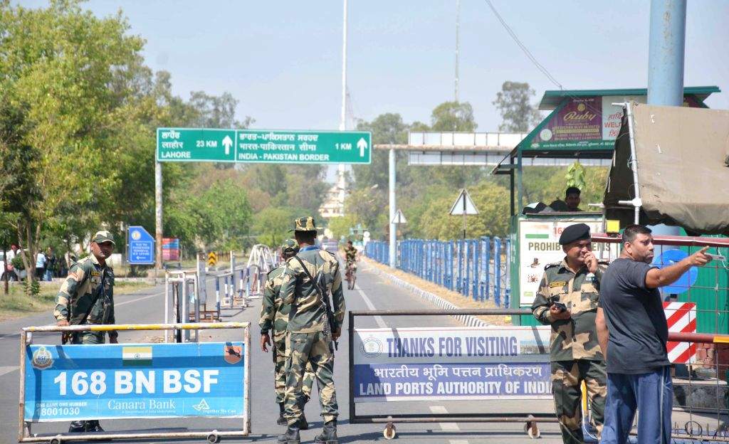 BSF soldiers stand guard at Wagah border