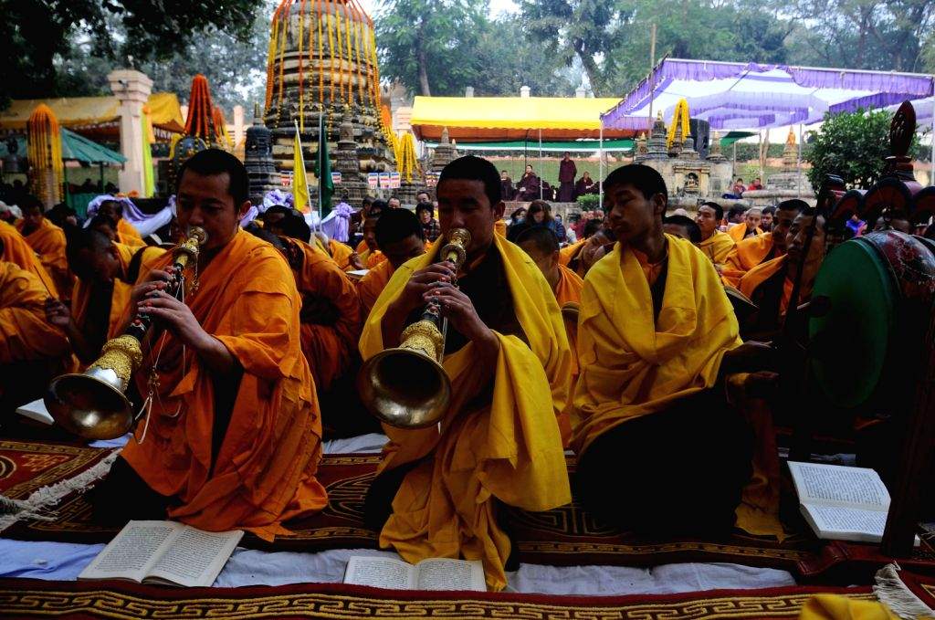 Buddhist monks during Kagyu Monlam prayers
