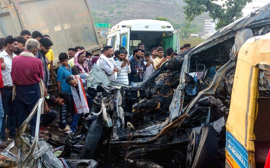 Car gutted after collision with dumper