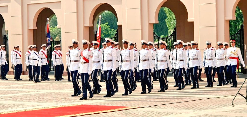 PM Modi accorded Ceremonial welcome at Al Gudaibiya Palace in Bahrain