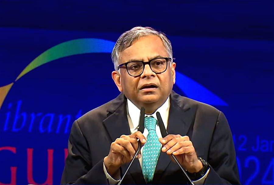 Chairperson of Air India N Chandrasekaran speaks during the Vibrant ...