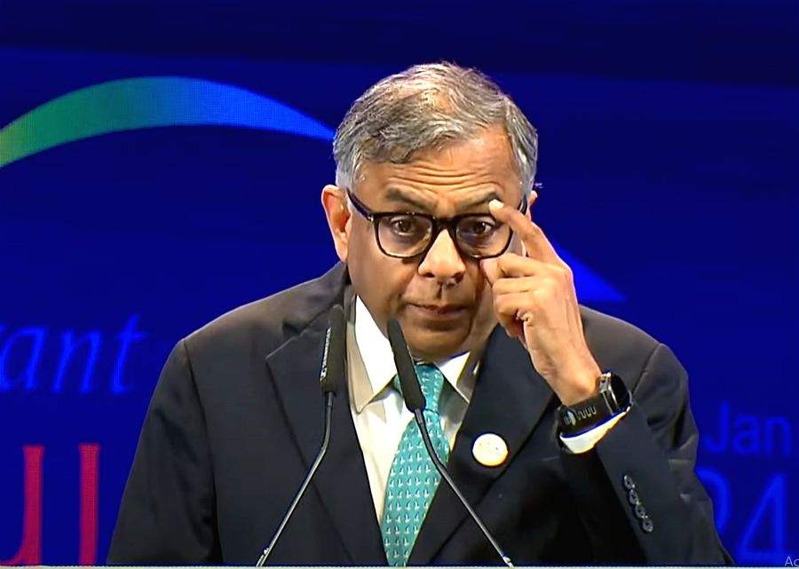 Chairperson of Air India N Chandrasekaran speaks during the Vibrant ...