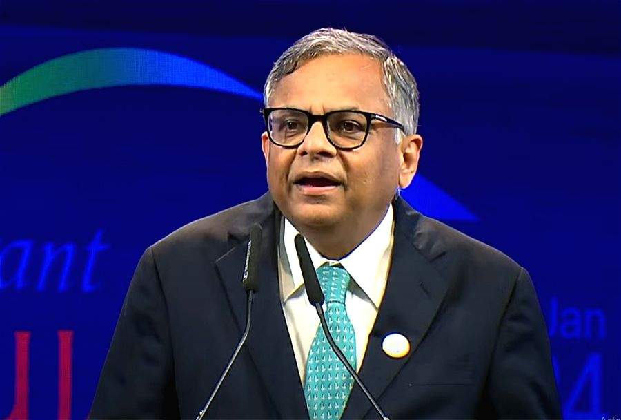 Chairperson of Air India N Chandrasekaran speaks during the Vibrant ...