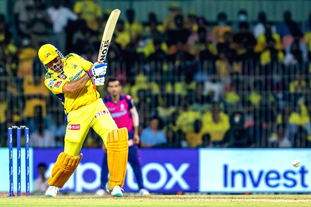 CSK captain MS Dhoni plays a shot during the IPL 2023 match