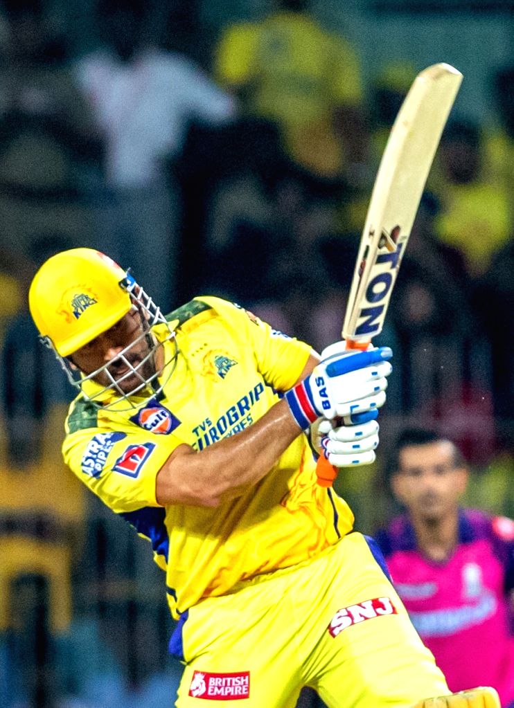 CSK captain MS Dhoni plays a shot during the IPL 2023 match