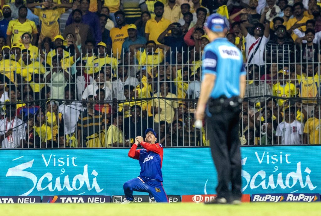Chennai : Delhi Capitals captain David Warner takes the catch of CSK's ...