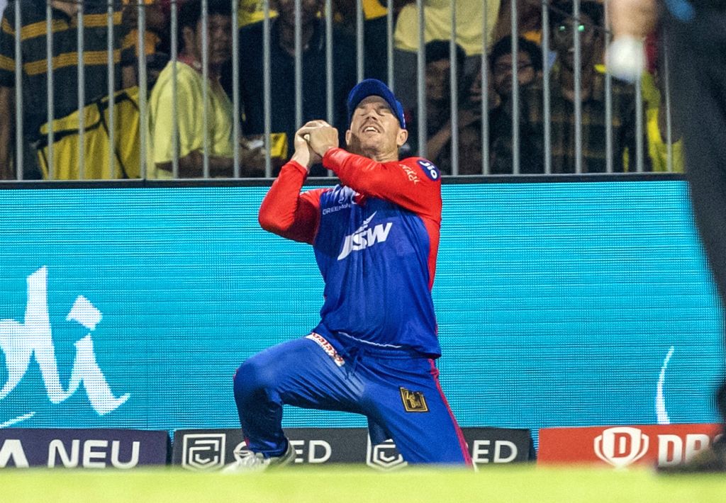 Chennai : Delhi Capitals captain David Warner takes the catch of CSK's ...