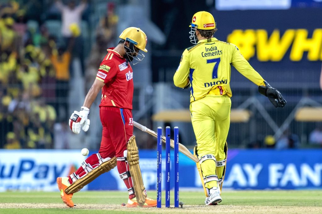 Chennai : PBKS Prabhsimran Singh is stumped by CSK wicket-keeper MS Dhoni