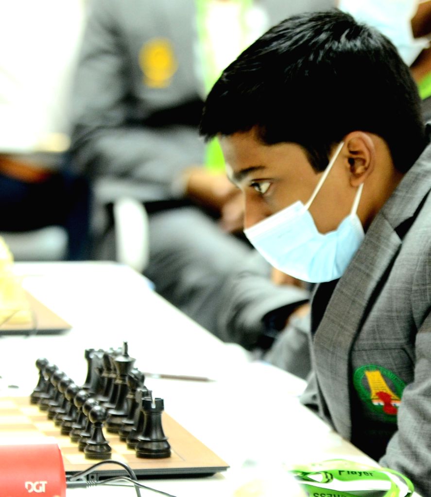 Rameshbabu Praggnanandhaa during his first match of the 44th Chess Olympiad
