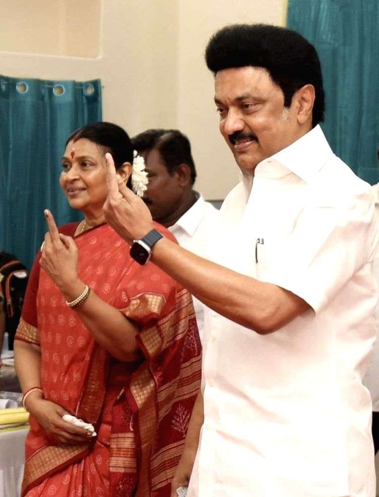 Chennai : Tamil Nadu Chief Minister MK Stalin casts his vote for the ...