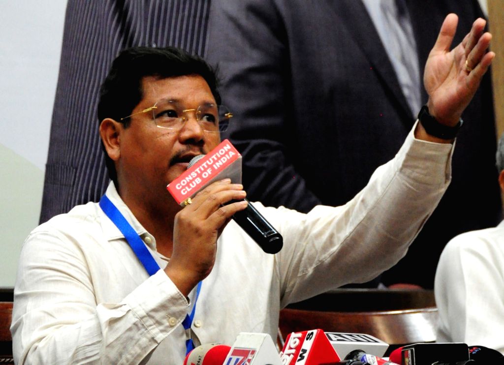 New Delhi : Meghalaya CM Conrad Sangma addressing a press conference