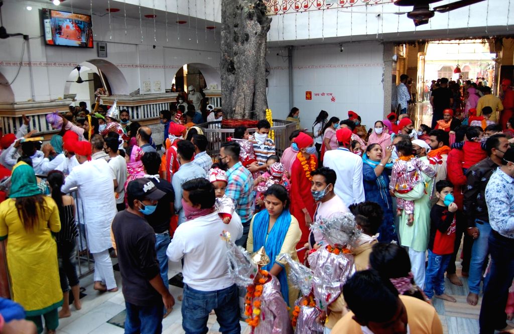 Devotees throng Bara Hanuman Temple on the first day of Navaratri