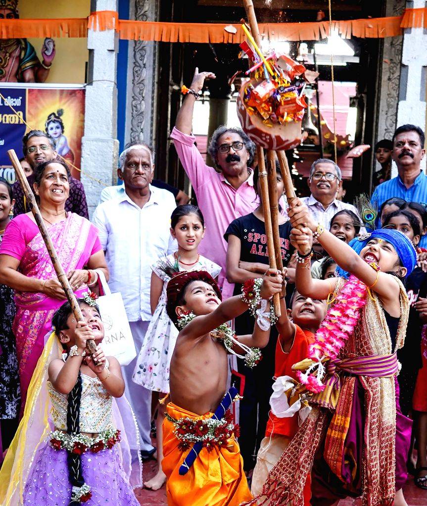 Children participate in 'Uriyadi' on Sri Krishna Jayanti